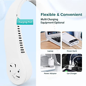 CindyLary White Portable Neck Fan, Personal Bladeless Wearable with Portable 360°Cooling Neck Fan，USB Rechargeable Mini Hanging Neck Fan for Outdoor Sports