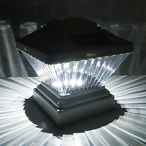 8 Pack White Outdoor Garden 4 x 4 Solar LED Post Deck Cap Square Fence Light Landscape Lamp Lawn PVC Vinyl Wood