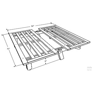 Kodiak Furniture Carson 75" Traditional Full-Size Wood Futon Frame, Solid Pine Construction, Assembly Required, in Java Brown Finish
