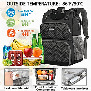 Lunch Backpack, Lunch Box Backpack for Women Men with USB Charging Port RFID Pockets Insulated Cooler Backpacks for Work, Waterproof Lunch Bookbag Teacher Nurse College Student Gifts Fits 15.6 Laptop