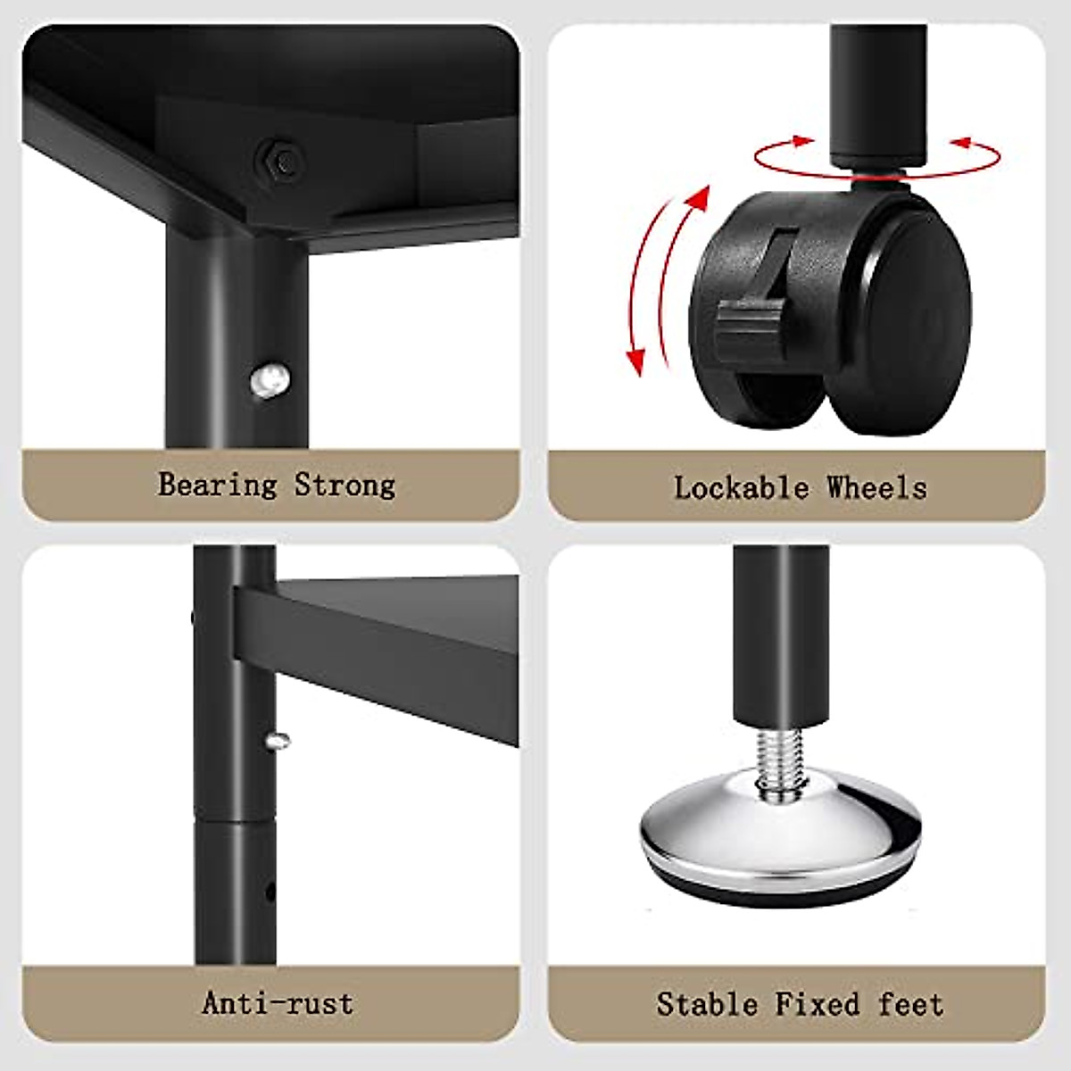 5-Tier Metal Rolling Cart Organizer with Wheels ，Adjustable Heavy Duty Free Standing Baker's Rack for Kitchens,Storage Tower for Pantry Laundry Bathroom Narrow Places