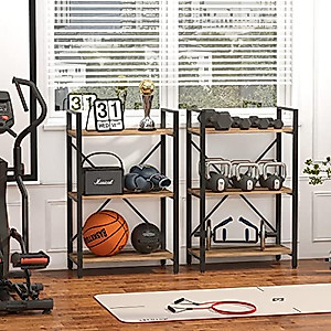 BON AUGURE Industrial 3 Tier Bookshelf, Rustic Small Book Shelves for Small Space, Short Wood Metal Etagere Bookcase (Vintage Oak)