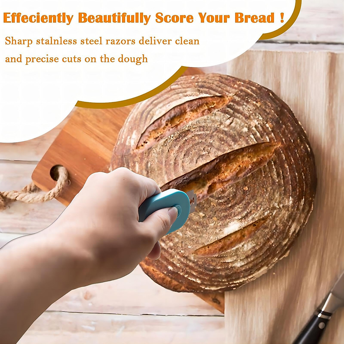 INSPOLIG Magnetic Bread Lame Dough Scoring Tool,Push-Pull Design Bread Lame Slashing Tool, Professional Sourdough Scoring Tool for Sourdough Bread Baking & Making Contain 5 Razor Blades (Blue)