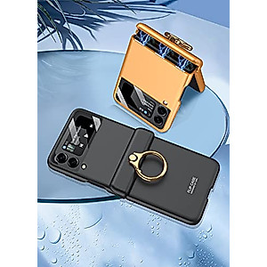 SHIEID Samsung Flip 3 Case with Ring, Z Flip 3 Case Hinge Protection, Flip Z 3 Case Shockproof Magnetic Attraction Hinge Protective Case Compatible with Galaxy Z Flip 3 5G, Black