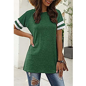 Adibosy Women Summer Casual Shirts: Short Sleeve Striped Tunic Tops - Womens Loose Round Neck Tee Tshirt Blouses Green M
