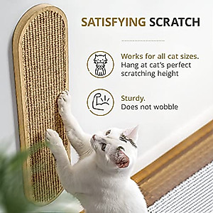 7 Ruby Road Wall Mounted Cat Scratching Post - Wall Mount Wooden Sisal Cat Scratcher - Vertical Scratch Pad for Indoor Cats or Kittens - Cute Modern Cat Wall Furniture (22 x 5.7 inches)