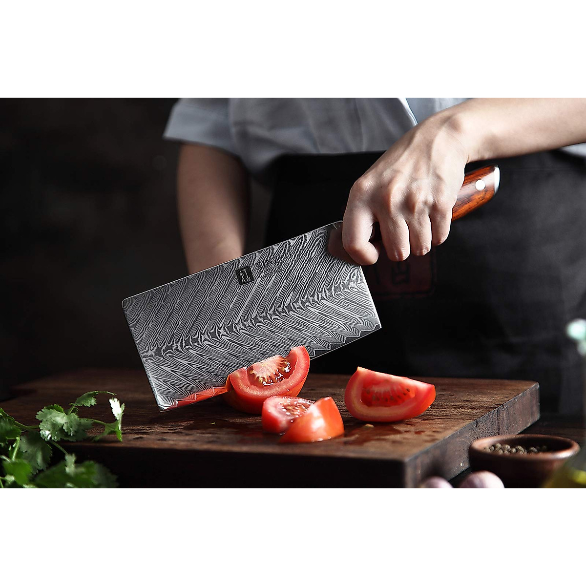 XINZUO Damascus Steel 7 Inch Cleaver Knife, Professional Butcher Knife Sharp Chinese Chef Knife Chopping Knife Kitchen Knife Vegetable, Ergonomic Rosewood Handle-Yi Series