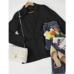 MEROKEETY Women's 2024 Fall Casual Blazers Long Sleeve Lapel Open Front Button Work Blazer Jackets with Pockets, Black, XL