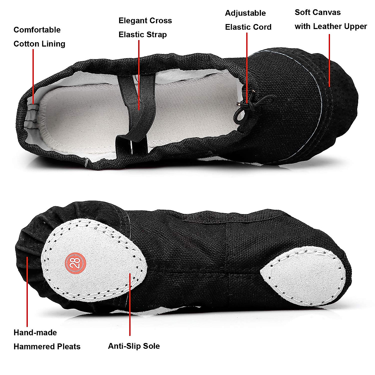 MSMAX Ballet Flats for Women Canvas Dance Slippers Yoga Gymnastic Shoes for Adults Black 9 M Women