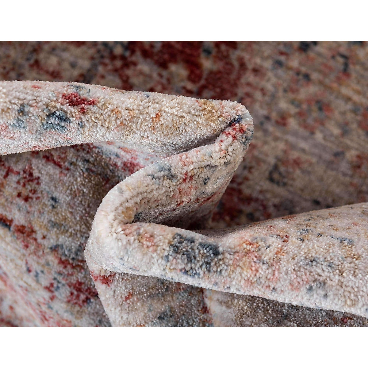 Unique Loom Noble Collection Country, Traditional, Distressed, Vintage, Geometric, Border Area Rug, 8' 0" x 9' 11", Red/Ivory