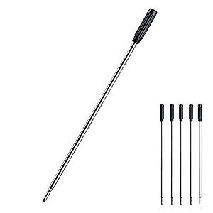 HeTaoCat Red Ink Refill Pack of 5, Replaceable Ballpoint Pen Refills, Medium Point Metal Refil (Black)