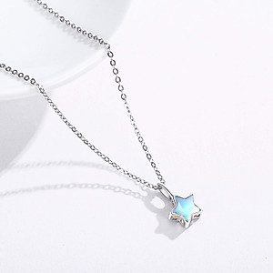 CUOKA MIRACLE Moonstone Necklace Star Necklace 925 Sterling Silver Rainbow Moonstone Choker Necklace for Women Star Moonstone Jewelery for Women Birthday Mother`s Day