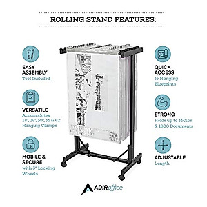 Adir Mobile Blueprint Storage - Horizontally Adjustable Vertical Poster Display Rack/Plans Holder - File Organizer Stand for Home, Office (Black)