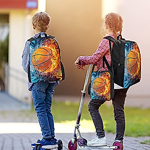 Qlonrewt 3PCS Backpack with Lunch Box Pencil Case Set, Boys Girls Bookbag Lunch Bag for Middle-School Elementary Student (Basketball Orange)