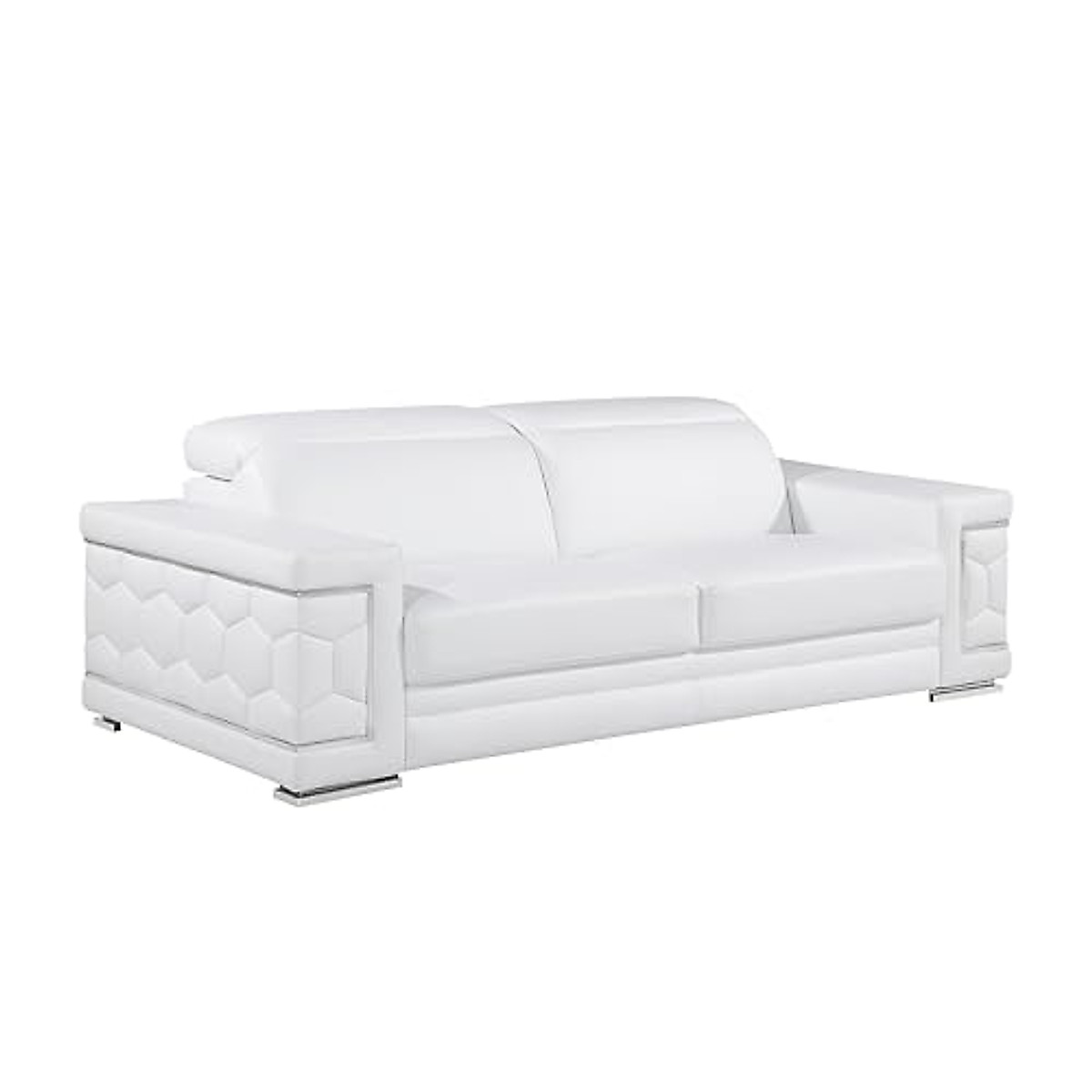 Blackjack Furniture Soren 3 Piece Leather Upholstered Adjustable Headrests, Solid Brazilian Wood Frame and High Density Foam Cushioning, Sofa and Loveseat, White