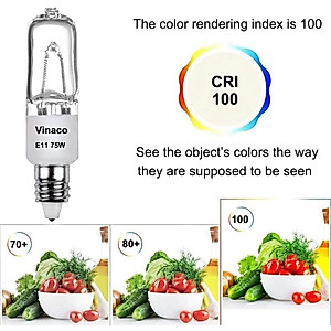 Vinaco E11 Bulb, JDE11 120v 75w Halogen Light Bulbs T4 E11 Bulb with E11 Mini Candelabra Base, High Output 1150lm E11 Halogen Bulb, 4PCS E11 Light Bulb with Warm White