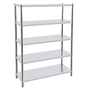 5 Tiers Heavy Duty Stainless Steel Shelving Unit, Stainless Steel Rack Shelving Garage or Bakers Rack Kitchen Shelving Chrome Shelves for Garage Kitchen Living Room, 47"x18.5"x71"