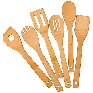 Zhuoyue Kitchen Cooking Utensils Set, 6 Pcs Bamboo Wooden Spoons & Spatula Kitchen Cooking Tools for Nonstick Cookware and Wok