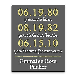 CANARY ROAD Adoption Dates Print | Adoption Gift | Gotcha Gift | Gotcha Day |Adoptive Parents Gift |Gotcha Day - Adoption Gift Personalized Art Child Keepsake Gift Boys and Girls Adopt Adopted Present