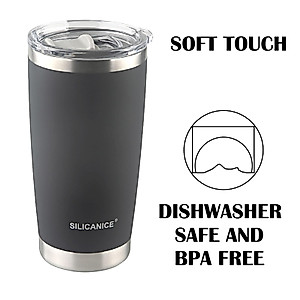 SILICANICE Gray The Only Soft Touch 20oz Stainless Steel Insulated Tumbler with MacSlider Lid-Spill Proof,Dishwasher Safe,Durable Thermal Cup for Hot/cold Coffee, Water & Smoothies
