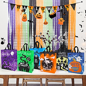 DERAYEE 6 Pcs Halloween Trick or Treat Bags, Large Non-Woven Halloween Tote Bags with Handles, Reusable Goodie Gift Bags Multipurpose Bags for Halloween Party Favors Supplies (15.6" x 11.6" x 5.9")