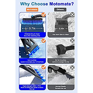 Motomate 37" Ice Scraper and Extendable Snow Brush, Detachable Snow Scraper with Foam Grip 360° Pivoting PVC Brush Head for Car Windshield, Truck, SUV (Blue)