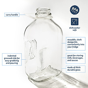 kitchentoolz 64 Oz Glass Milk Bottle with Lids, Half Gallon Milk Dispenser Container for Refrigerator, Glass Carafe Pitcher with Lid and Pour Spout