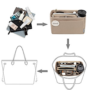 Purse Organizer Insert, Handbag Organizer, Bag in Bag Organizer, Perfect for Speedy Neverfull and More, 5 Sizes (Slender Large, Beige)