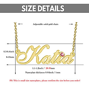 MRENITE 10k 14k 18k Solid Yellow Gold Personalized Name Necklace with Birthstone – Small Dainty Nameplate Jewelry - Custom Any Name Gift for Her Women Daughter Wife Men