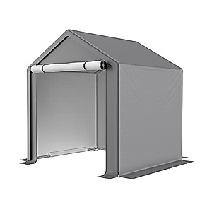 6x6 ft Outdoor Storage Shelter Shed, Portable Garage Tent with Roll-up Doors Shelter for Garden Tool, Lawn Mower, Motorcycleand, Bike - Gray