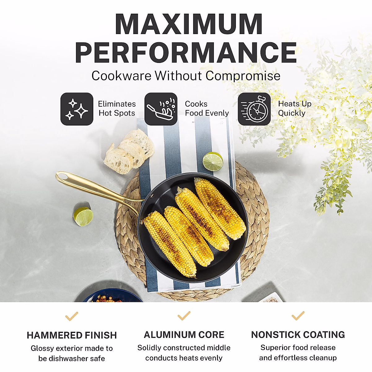 Granitestone 15 Pc Ceramic Pots and Pans Set Non Stick, Kitchen Cookware Sets, Pot and Pan Set, Ceramic Cookware Set, Non Stick Pots and Pan Set with Induction Cookware, Dishwasher Safe, Black