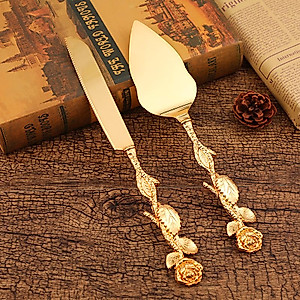 X Hot Popcorn Cake Cutting Set for Wedding Cake Knife and Server Set Cake Cutter Gold Cake Cutting Set for Wedding Birthday Party Kitchen Cutting Serving Desserts