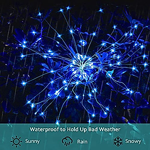 JJGoo Solar Garden Lights Solar Firework Lights, 2 Pack 120 LEDs 2 Lighting Modes Solar Lights Outdoor Waterproof for Garden Patio Walkway Pathway Party Wedding Christmas Decorative - Blue