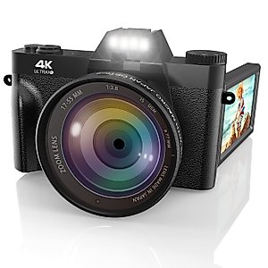 Vlogging Camera, 4K Digital Camera for YouTube with WiFi, 16X Digital Zoom, 180 Degree Flip Screen, Wide Angle Lens, Macro Lens, 2 Batteries and 32GB TF Card TopA.1