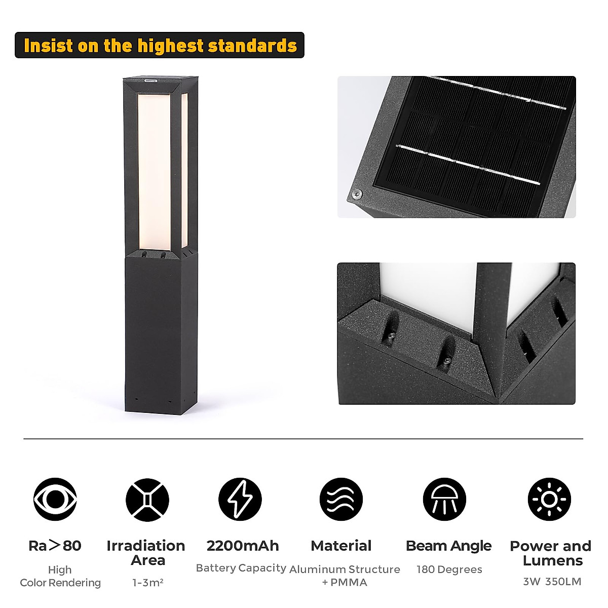 Linkmoon Solar Landscape Path Light, Stainless Steel 3W 350LM Luxury LED Lighting, 32 Inches Modern Outdoor Bollard Lighting for Lawn, Patio, Courtyard and Driveway Decoration