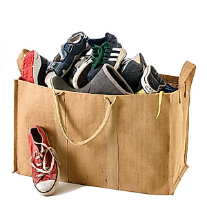 Utility Storage Tote Bag With Four Handles | Heavy Duty | Extra Large | 23’’L, 11’W, 13,5’’H’ Style-3 Natural Jute