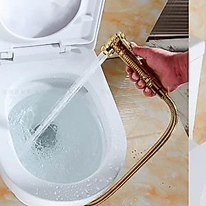 MINJING Gold Bidet Sprayer for Toilet Handheld Cloth Diaper Sprayer Kit, Brass Bathroom Bidet Attachment Set, Wall Mounted Single Cold Bidet Faucet