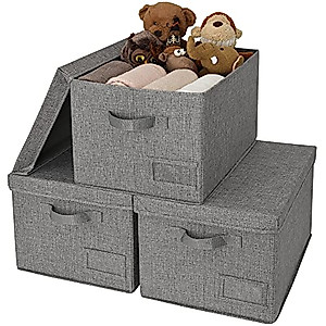 GRANNY SAYS Storage Bins with Lids, Linen Closet Organizers and Storage Baskets for Shelves, Storage Containers for Closet Organization, Large Bins for Storage, Dark Gray, 3-Pack, Jumbo