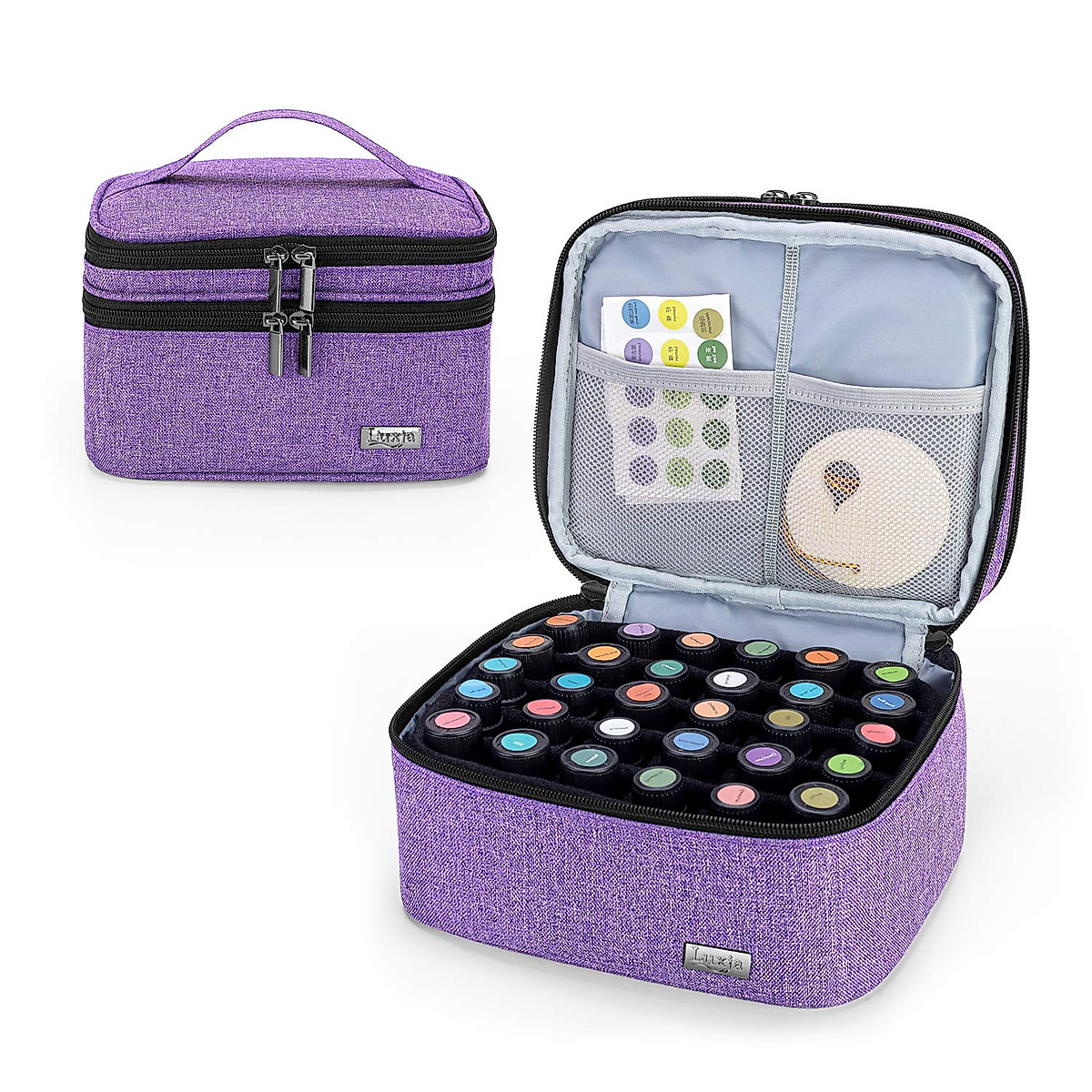 LUXJA Essential Oil Carrying Case - Holds 30 Bottles (5ml-30ml, Also Fits for Roller Bottles), Double-Layer Organizer for Essential Oil and Accessories, Purple (Bag Only)