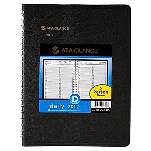 AT-A-GLANCE Recycled Two Person Daily Appointment Book, 8 x 11 Inches, Black, 2012 (70-222-05)
