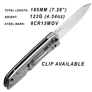 GRAND WAY Pocket Knife - Folding Knofe with G-10 Handle - Best Survival Hunting EDC Work Military Bushcraft Knifes Pocket Clip - Foldable Camping Outdoor Knives with Clip - Best Gifts for Men S-37