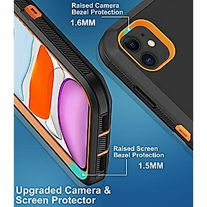 Aimoll-88 iPhone 11 Heavy Duty Case - Built-in Screen Protector, Shockproof & Dust Proof, Rugged 3-Layer Protection, Black/Orange