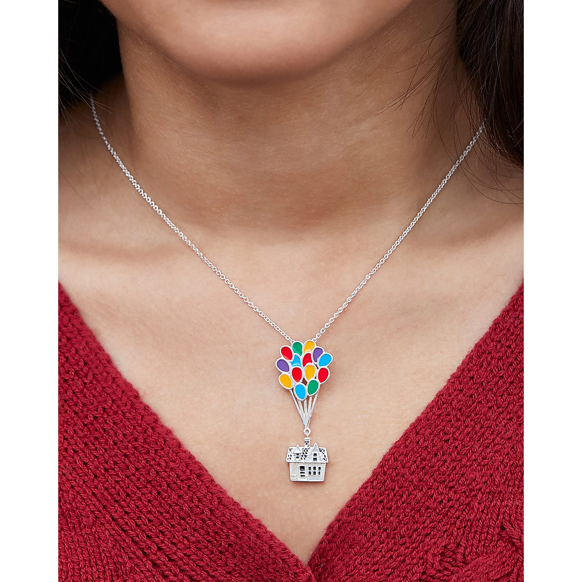 Disney Pixar Up Adventure House Balloon Silver Plated Pendant Necklace, 18"