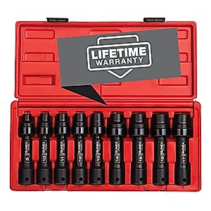 Sunex 2695, ½ Inch Drive Driveline Limited Clearance Socket Set, 12-Point, 9-Piece, Metric, 8mm-17mm, Cr-Mo Steel, Heavy Duty Storage Case