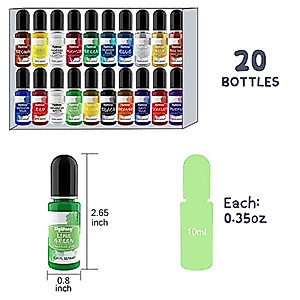 Alcohol Ink Set - 20 Bottles Vibrant Colors High Concentrated Alcohol-Based Ink, Concentrated Epoxy Resin Paint Colour Dye Great for Resin Petri Dish, Coaster, Painting, Tumbler Cup Making(10ml Each)