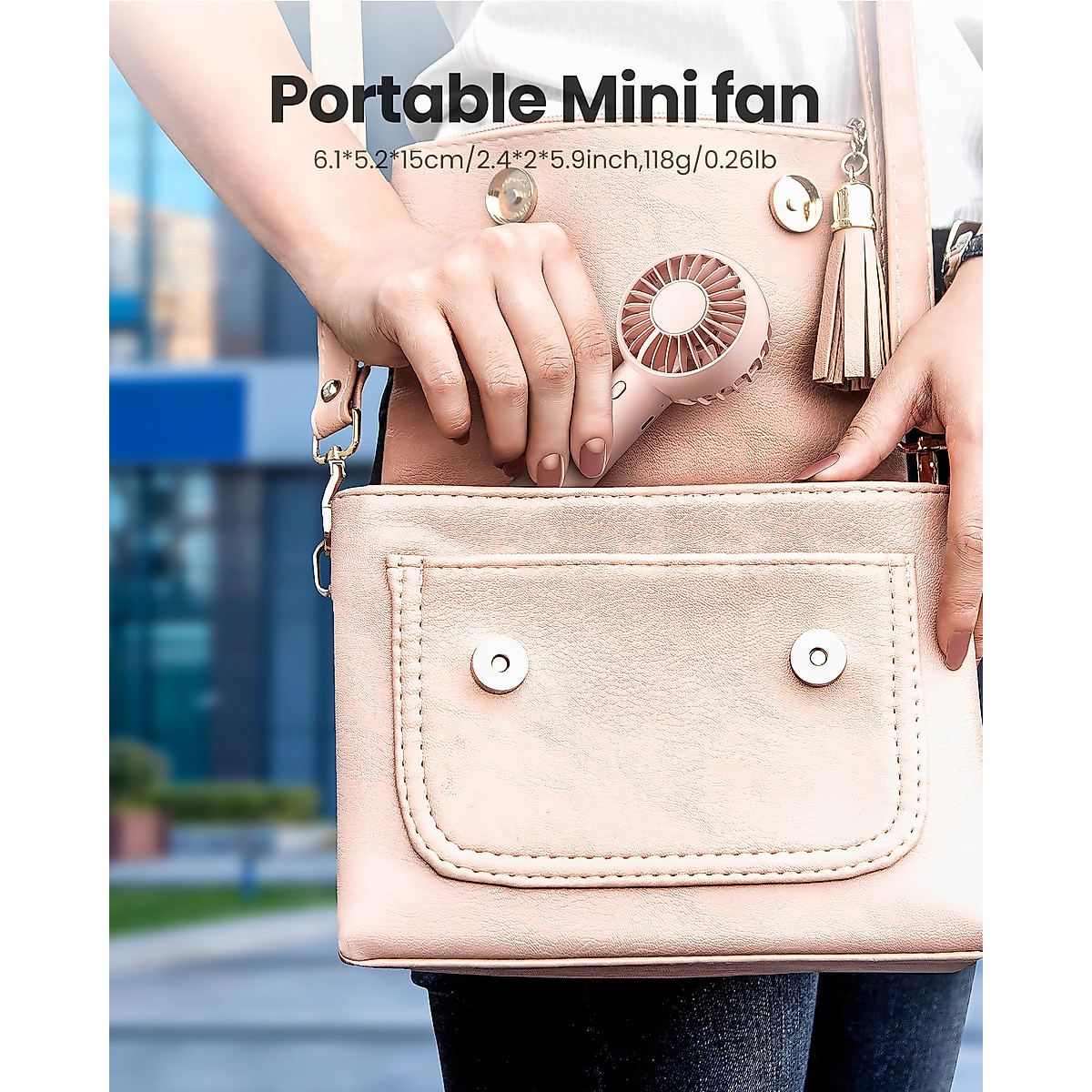Gaiatop Mini Portable Fan, Dual Motors Powerful Handheld Fan, Cute Design 3 Speed Personal Small Desk Fan with Base, Lightweight Makeup USB Rechargeable Fan for Stylish Girl Women Men Indoor Outdoor