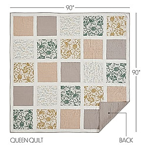 VHC Brands Dorset, Farmhouse Quilt Reversible Patchwork, Queen, Gold & Brown, 90x90