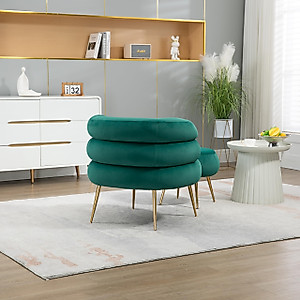 Hdxdkog Velvet Accent Chair with Ottoman Set, Modern Upholstered Armchair Tufted Chair with Footstool, Single Sofa Chair with Metal Legs for Living Room, Apartment, Bedroom(Green-Chair and Ottoman)