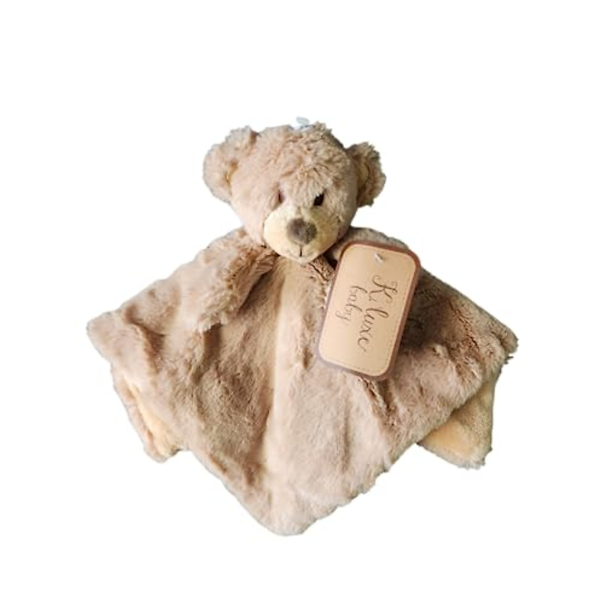 K. Luxe Baby Security Blanket Lovey with Rattle (Brown Bear), 14" x 14"