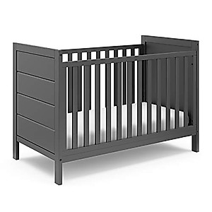 Storkcraft Nestling 3-in-1 Convertible Crib (Gray) - Easily Converts to Toddler Bed and Daybed, Planked End Panels for Transitional Style